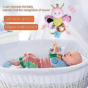 Funsland Baby Stroller Toy and Car Seat Toy for Infant with Teether Hanging Rattle Toys Clip on Stroller Toy Soft Plush Baby Toys for Boys and Girls 3-12 Months