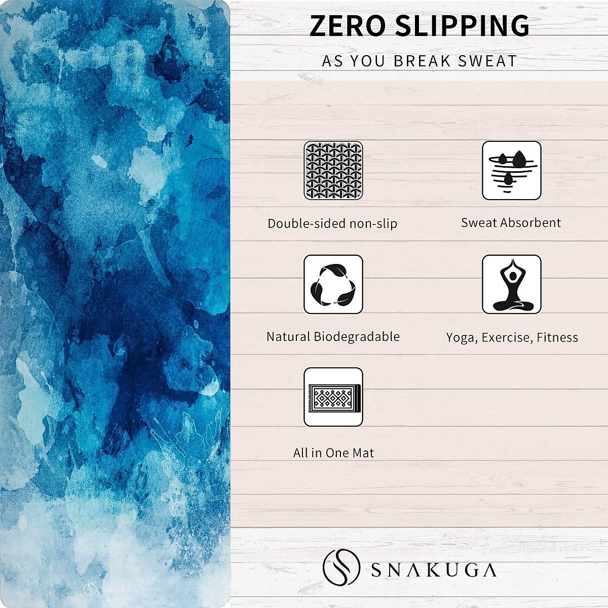 SNAKUGA Travel Yoga Mat, Non Slip Exercise Suede Mat with Carry Bag, All-Purpose Fitness Mat with High Density Anti-Tear Surface for Women, Ideal for Pilates Workout (72'' x 26'' x 1.5mm Thick)