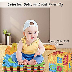 DIMPLE Kids Foam Play Mat (36-Piece Set) 6.25 x 6.25 Inches Interlocking Alphabet and Numbers Floor Puzzle Colorful EVA Tiles Girls, Boys Soft, Reusable, Easy to Clean