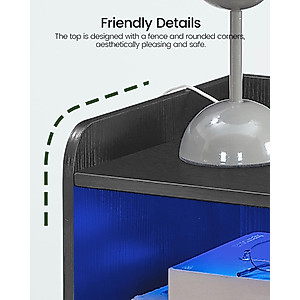 CHOEZON Nightstand with Charging Station and LED Light, Side Table with 3 Fabric Drawers Chest, End Table with USB Ports and Outlet, Bedside Table for Living Room, Bedroom, Black MBZ04UDBB