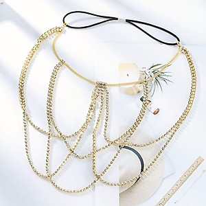 Dresbe Boho Rhinestones Leg Chain Layered Body Chains Ballerina Thigh Chain Party Bikini Body Jewelry Accessories for Women and Girls (Gold)