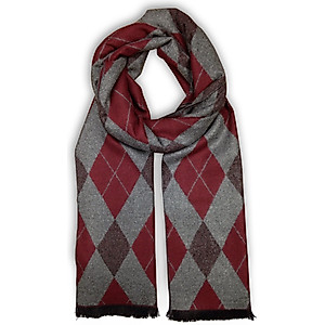 Livativ Bleu Nero Luxurious Winter Scarf for Men and Women – Large Selection of Unique Design Scarves – Super Soft Premium Cashmere Feel Burgandy/Grey Argyle