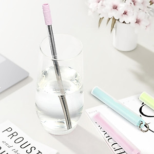 FYY Reusable Straws with Case - 3 Pack Collapsible Stainless Steel Travel Straws with Cleaning Brush & Silicone Tips Portable Cruise Ship Essentials Telescopic Drinking Straws with Keychain Ring 3P1