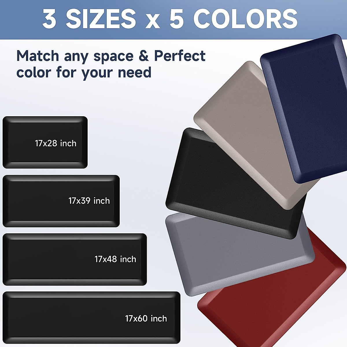 4/5 Inch Thick Kitchen Mat 【2PCS】 Anti Fatigue Mat Kitchen Rugs Kitchen Decor Non-Slip, Stain Resistant, Waterproof Kitchen Mats Desk Mat for Kitchen, Office, Workshop, Black, 17'' x 39''