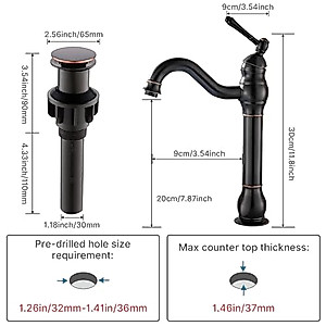 Solepearl Vessel Sink Faucet Oil Rubbed Bronze, 360° Swivel Bathroom Sink Faucet with Pop Up Drain, Countertop 7.87" Tall Spout Single Handle Lavatory Vanity Mixer Tap, Single Hole Deck Mount