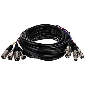 Monoprice 4-Channel XLR Male to XLR Female Snake Cable - 20 Feet - Black/Silver, Metal Connector Housings, Plastic and Rubber Cable Boots