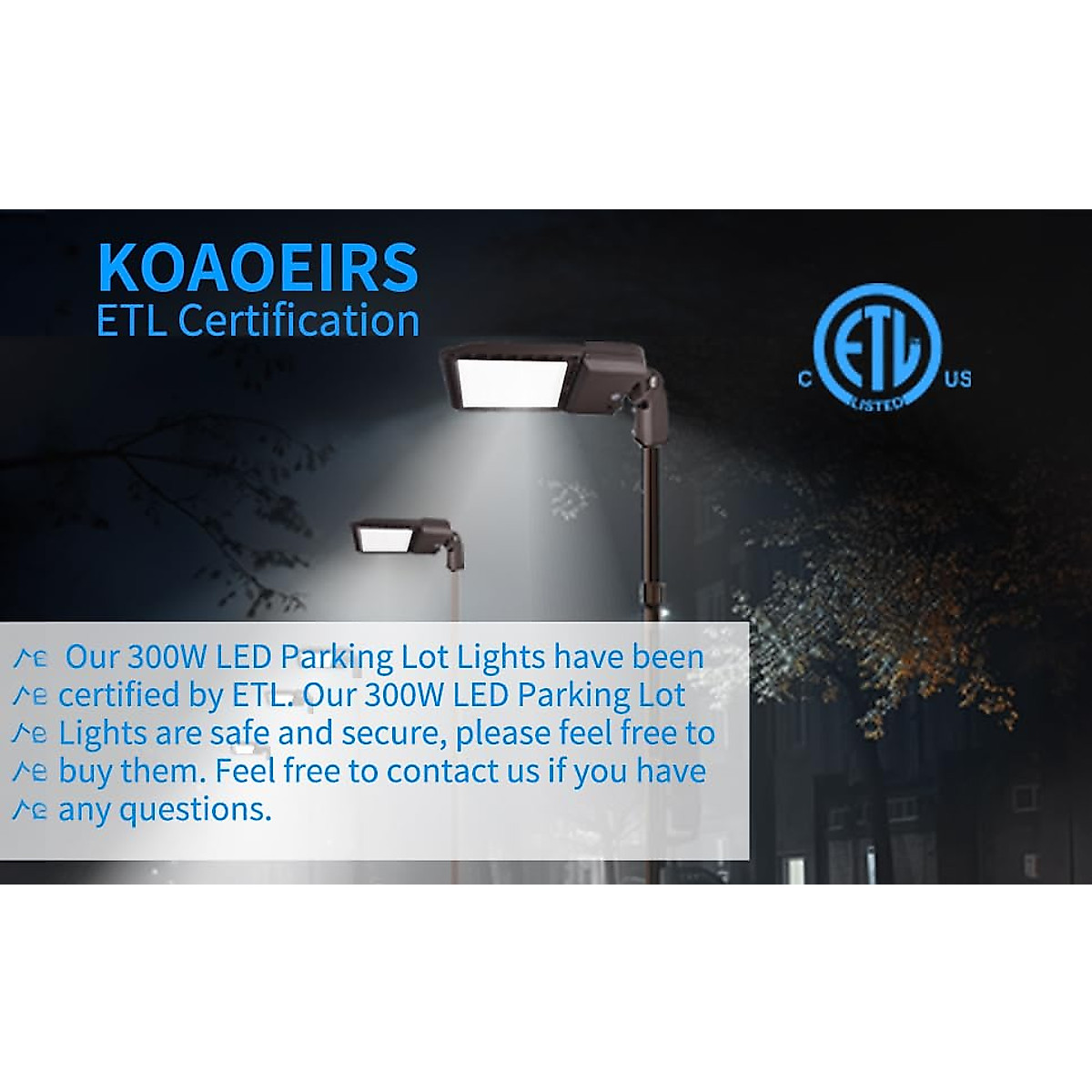 300W LED Parking Lot Light,5500K Adjustable Slip Fit Mount with 1000W Metal Halide/HPS Replacement,IP65 Waterproof, 39000 Lumens Outdoor LED Commercial Lighting for Stadium,Roadways,Street Light