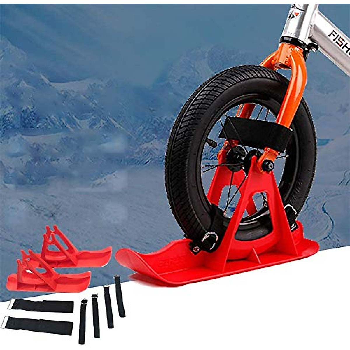 FNWD Snow Sledge Board Set for 12 inch Balance Bike Scooter Parts, Lightweight Durable Portable Bicycle Snowboard Ski Kit Bicycle Sled Kit (Black)