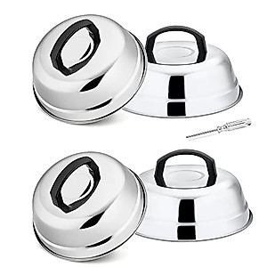 9In Cheese Melting Dome, HaSteeL 4Pcs Stainless Steel Round Basting Cover, Lightweight Steam Cover Lid with Plastic Handle, Durable for Kitchen Flat Top Griddle Grill Indoor & Outdoor, Easy to Clean