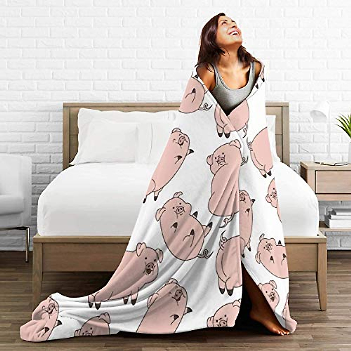 DIYAB Gravity Falls Pig Flannel Fleece Blanket Warm Bed Blankets for Couch Sofa Bed Traveling 50 x 40 Inch/127 x 102 cm