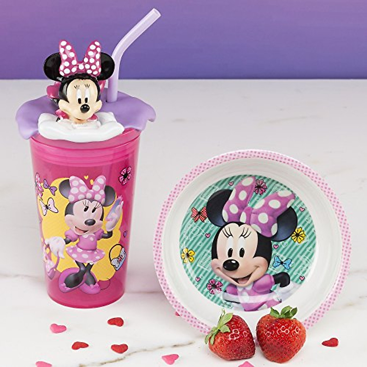 Zak Designs Bowtique Mel Bowl W-Rim, Melamine, Disney Minnie Mouse