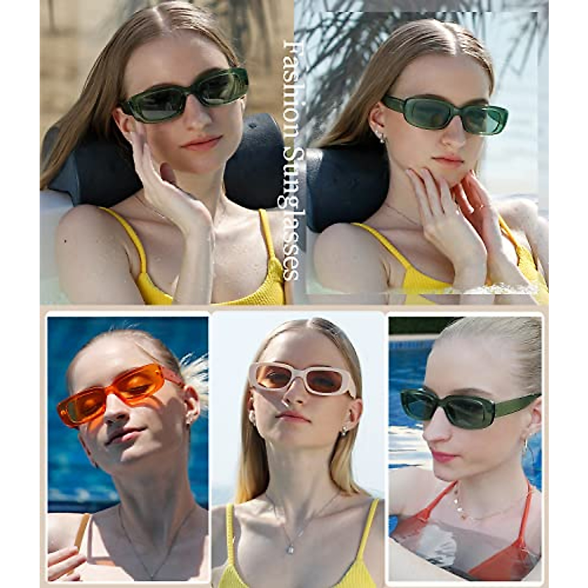 Dollger Trendy Rectangle Sunglasses For Women Men Trendy Retro Rectangular colored Shades sunglasses bulk pack