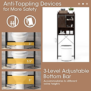 Tangkula Over-The-Toilet Storage Cabinet, Freestanding 4-Tier Bathroom Rack w/Adjustable Shelf & Sliding Barn Door, Multifunctional Bathroom Space Saver, 25 x 9.5 x 67.5 in (Espresso)