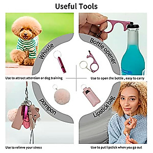 Araafur Leather Wristlet Keychain Set with Personal Alarm and Bottle Opener, Car Keychain Accessories for Women (Pink Keychain Wallet set)