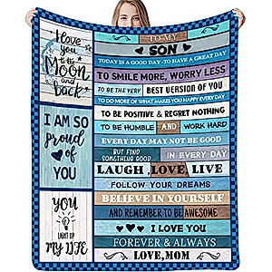 to My Son Blanket from Mom Ultra Soft Lightweight Blanket with Warm Words Cozy Flannel Blanket Gifts for Christmas Father's Day Birthday Thanksgiving Throw(51'' x 59'')