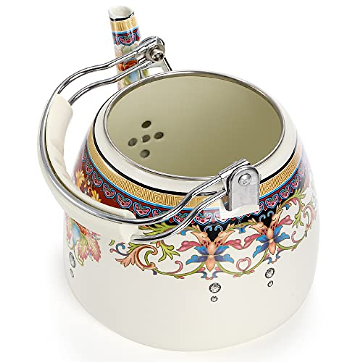 Yarlung 3.3L Enamel Tea Kettle with Tea Infuser, Vintage Floral Teakettle for Stovetop, Colorful Enamel on Steel Teapot with Handle for Hot Water, No Whistling