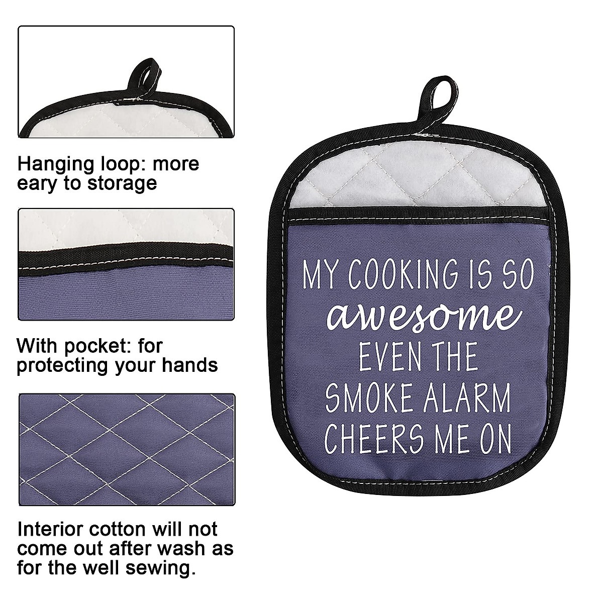 Funny Oven Pads Pot Holder with Pocket My Cooking is So Awesome Even The Smoke Alarm Cheers Me On (Cheers Me On)
