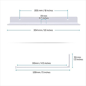 BRAINWAVZ 2-Pack 12" Floating Metal Wall Shelf for Books, Organizer, Speakers, Plants, Cameras, Books, Decor Display, Storage, Routers & More Wide Universal Holder Shelf (White)