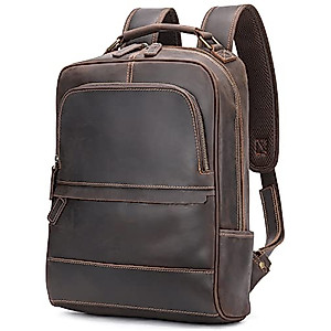 BIKROD Leather Backpack for Men, 15.6 IN Laptop Backpack, Crazy Horse Leather Backpack for Adult Business Computer Travel Backpack