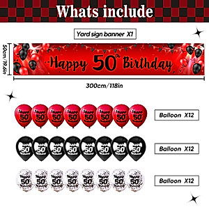 Happy 50th Birthday Yard Sign Banner with Balloons Arch Kit Red and Black - Cheers to 50 Years Old Birthday Party Theme Decorations Large Birthday Backdrop Banner for Men Women Supplies