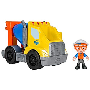 Blippi Cement Truck - Mini Vehicle with Freewheeling Features Including 2” Character Toy Figure Construction Worker - Imaginative Play for Toddlers and Young Kids