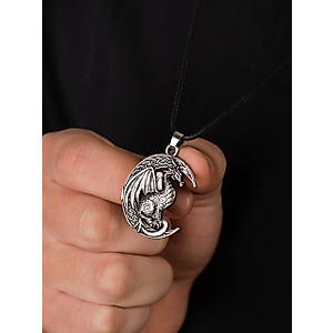 HAQUIL Dragon Necklace for Men, Celtic Dragon on Crescent Moon Pendant, Faux Leather Cord, Dragon Jewelry Gift