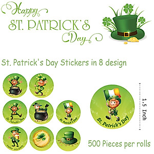 St. Patrick's Day Stickers Roll Irish Shamrock Decals Teacher Reward Stickers Lucky Leprechaun Stickers for Envelope Seals Gift Box