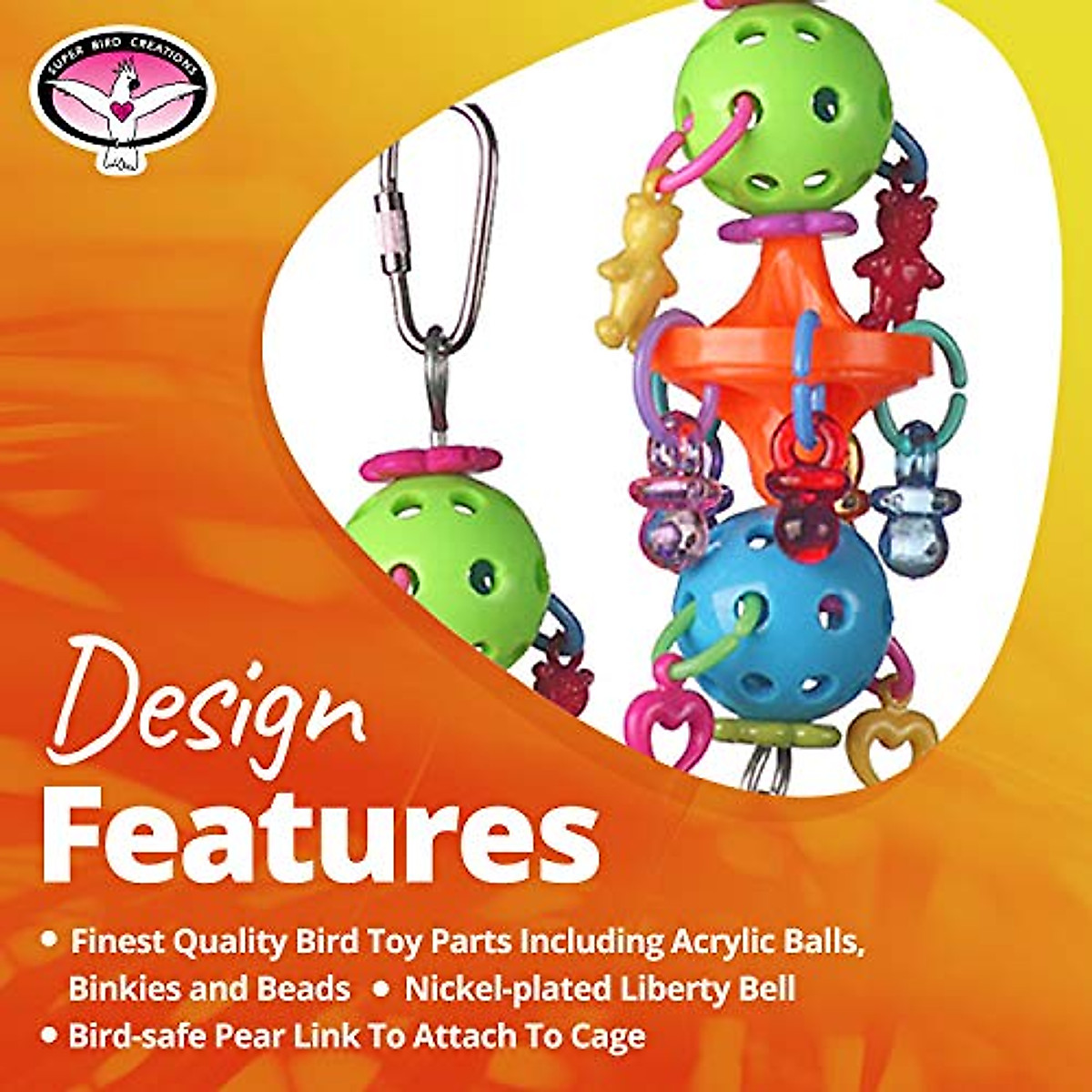 Super Bird Creations SB1083 Binky Bop Bird Toy, Medium Bird Size, 7.5" x 1.5"