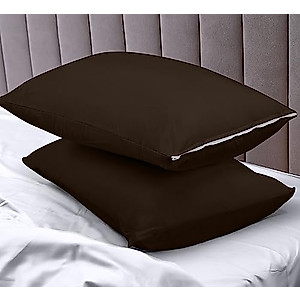 Utopia Bedding Waterproof Pillow Protectors Zippered (2 Pack, Brown) Queen Size, Zippered Pillowcases, Bed Bug Proof Pillow Encasement Covers 20 x 28 Inches