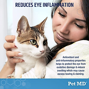 Pet MD Tear Stain Remover for Dogs & Cats - Antioxidant Eye Care Supplement with Lutein, Cranberry, & Omega 3 & 6 - Cat & Dog Tear Stain Remover Chews for White & Light Fur - 60 ct