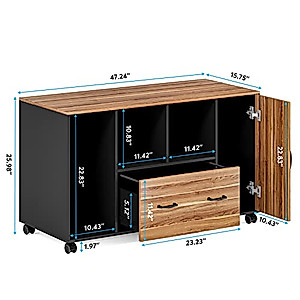 LITTLE TREE Rolling File Cabinet with Drawer and Door,Mobile Filing Cabinet with Storage Shelves and CPU Holder for Home Office,Living Room