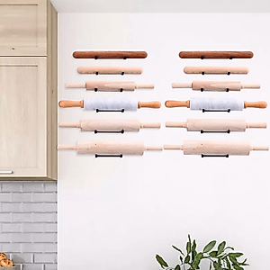 Horizontal Rolling Pin Wall Mount Holder Rolling Pin Display Rack Hook Hanger Storage, Black Pack of 4