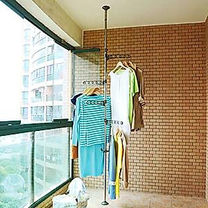 Hershii Adjustable Laundry Pole Stainless steel composite pipe / ABS / PP Clothes Drying Rack Coat Hanger DIY Floor to Ceiling Tension Rod Storage Organizer for Indoor, Balcony - Grey