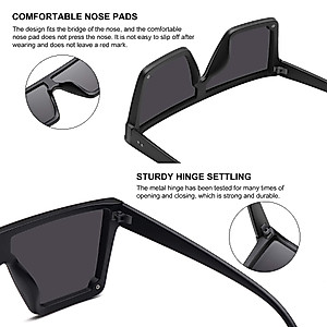 STORYCOAST Square Sunglasses for Women Men Fashion Big Frame Flat Top Sun Glasses Mirror Lens (Matte Black-Gray)