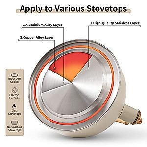 LONFFERY Tea Kettle, 2.5 Quart Whistling Tea Kettle, Tea Pots for Stove Top Food Grade Stainless Steel with Wood Pattern Folding Handle - Creamy White