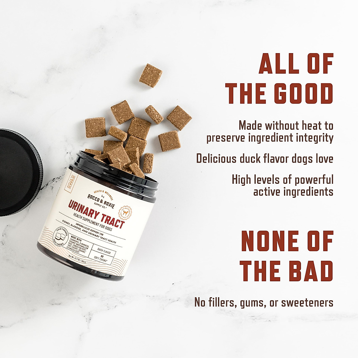 Rocco and Roxie Dog UTI Treatment, Cranberry Supplement for Dogs, Bladder Control, Urinary Tract Support with D-Mannose and Tart Cherry, Incontinence Health Supplements, Dog Treat Soft Chews 90 ct