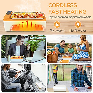 Keweis Cordless Electric Lunch Box Food Heater, Battery Powered Heated Lunch Box Food Warmer for Adults, Adjustable Heating Warming Time, 1L Self Heating Hot Lunch Boxes with Insulated Bag