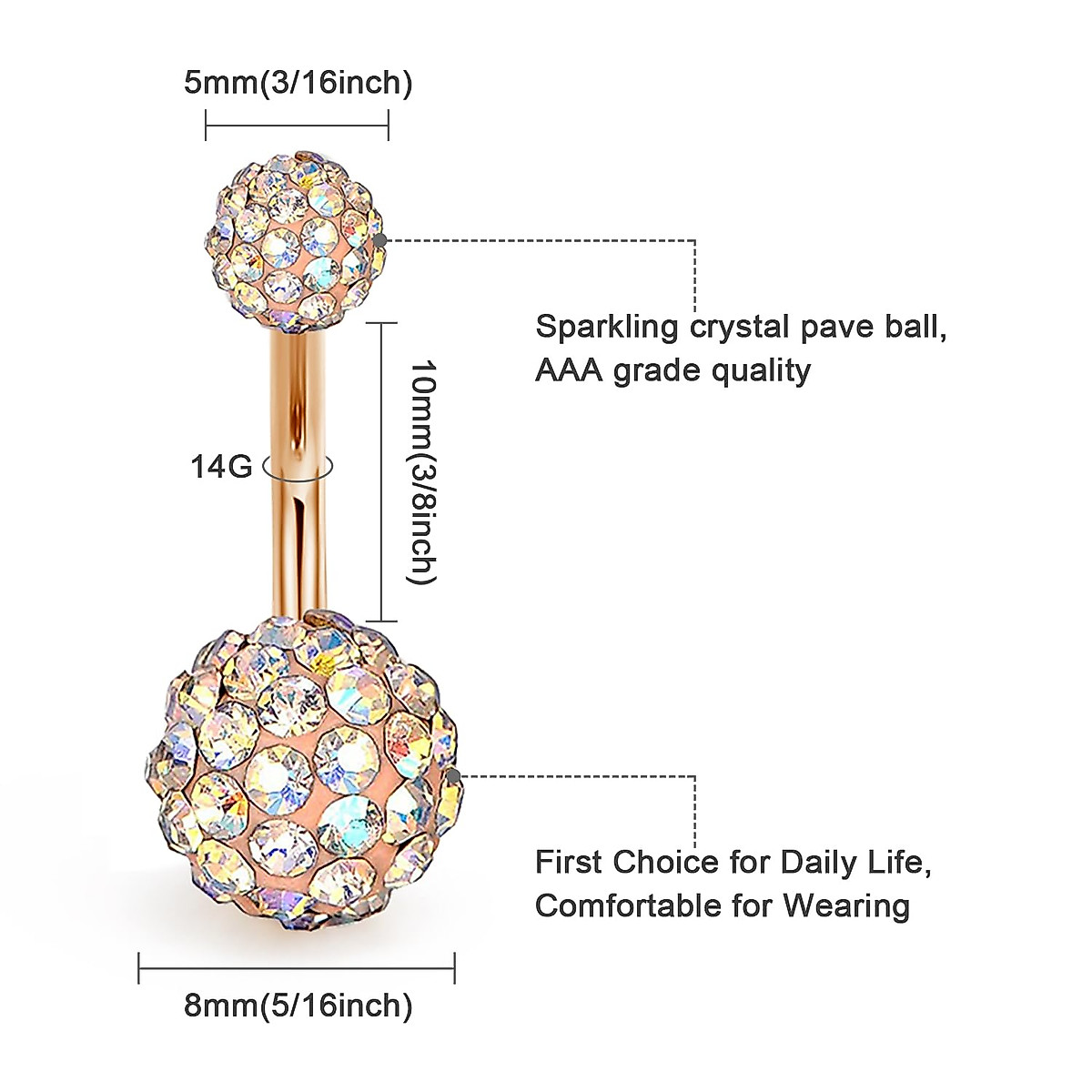 JFORYOU 5 Pcs Belly Button Rings Stainless Steel for Women Navel Rings 5 Style 14G Navel piercing Rose Gold Color Body Piercing Jewelry