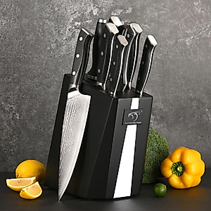 NANFANG BROTHERS Knife Set, 9 Pieces Damascus Kitchen Knife Set with Block, ABS Ergonomic Handle for Chef Knife Set, Knife Sharpener and Kitchen Shears, Knife Block Set