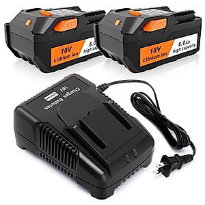 TREE.NB 2 Pack 6.0Ah 18V Battery Replacement for Ridgid Power Tool Battery with 18V Fast Charger Compatible R840087, R840083, R840085, R840086, AC840089, AC840085, AC840086, AC840087P
