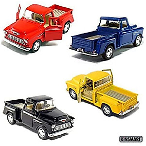 Set of 4 die-cast Chevy Stepside Pick-Up 1/32 Scale, Pull Back Action Cars.