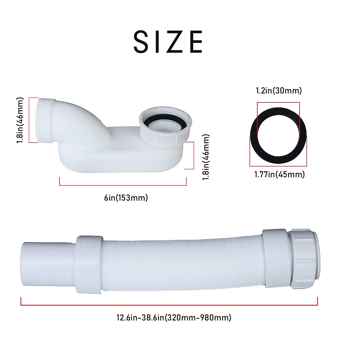 Bathtub Shower Drain Pipe, Low Profile Flat 1 1/2 P Trap Kit, Flexible Freestanding Tub Drain for Bath