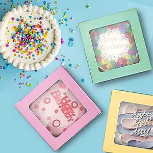 Loopic 12PCS 10x10x5inch Cake Boxes with Window, 12PCS Cake Board, Free Smiley Stickers for Pastry Boxes, Baking Boxes, Takeout Container for Cake, Donuts, Cookies, Chocolate Strawberries (Yellow)