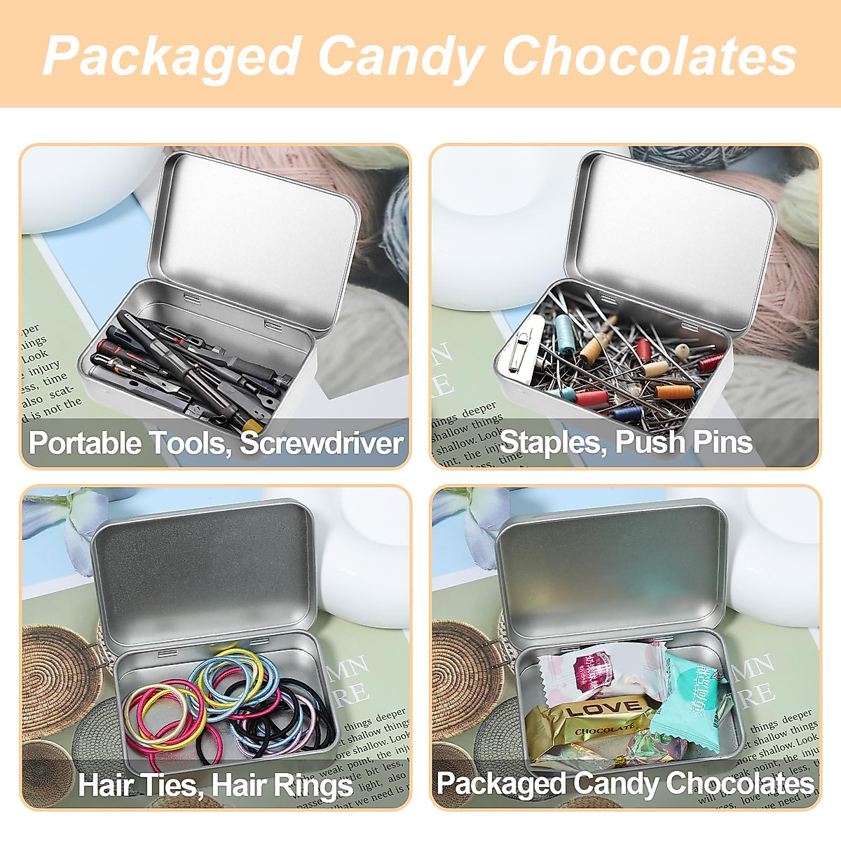 3 Pack Tin Box Containers 3.46 x 2.36 x 0.7 Inch Rectangular Metal Tin Box with Lid Empty Hinged Tins Box Containers Metal Storage Box with Hinge Lids for Home Organizer Storage Candy Jewelry, Silver