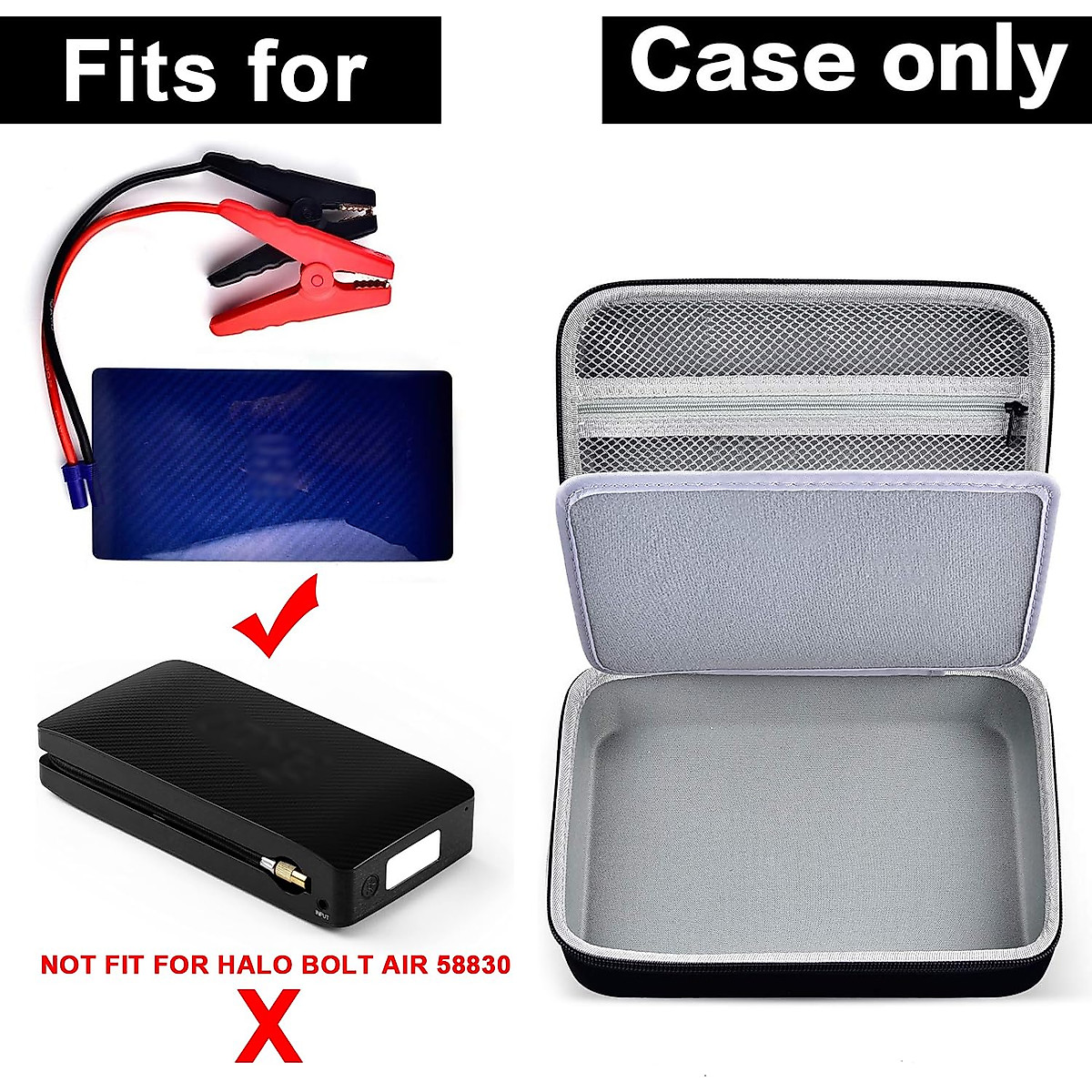 Case for Halo Bolt 58830/57720 mWh Portable Phone Laptop Charger Car Jump Starter, Power Bank Storage Holder with Mesh Pocket for AC Outlet, Car Charger and Accessories - Grey Inside