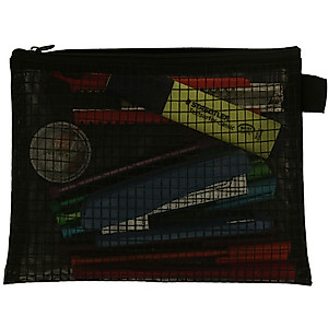 Mesh Bag With Zipper, Set Of 5, Organize Supplies, Cosmetics, Travel Accessories (6x8, Black)