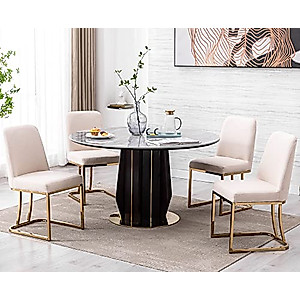 VESCASA Linen Upholstered Dining Chairs with Back, Mid Century Modern Dining Chairs with Gold Metal Frame for Dining Room, Restaurant, Kitchen, Set of 6, Cream