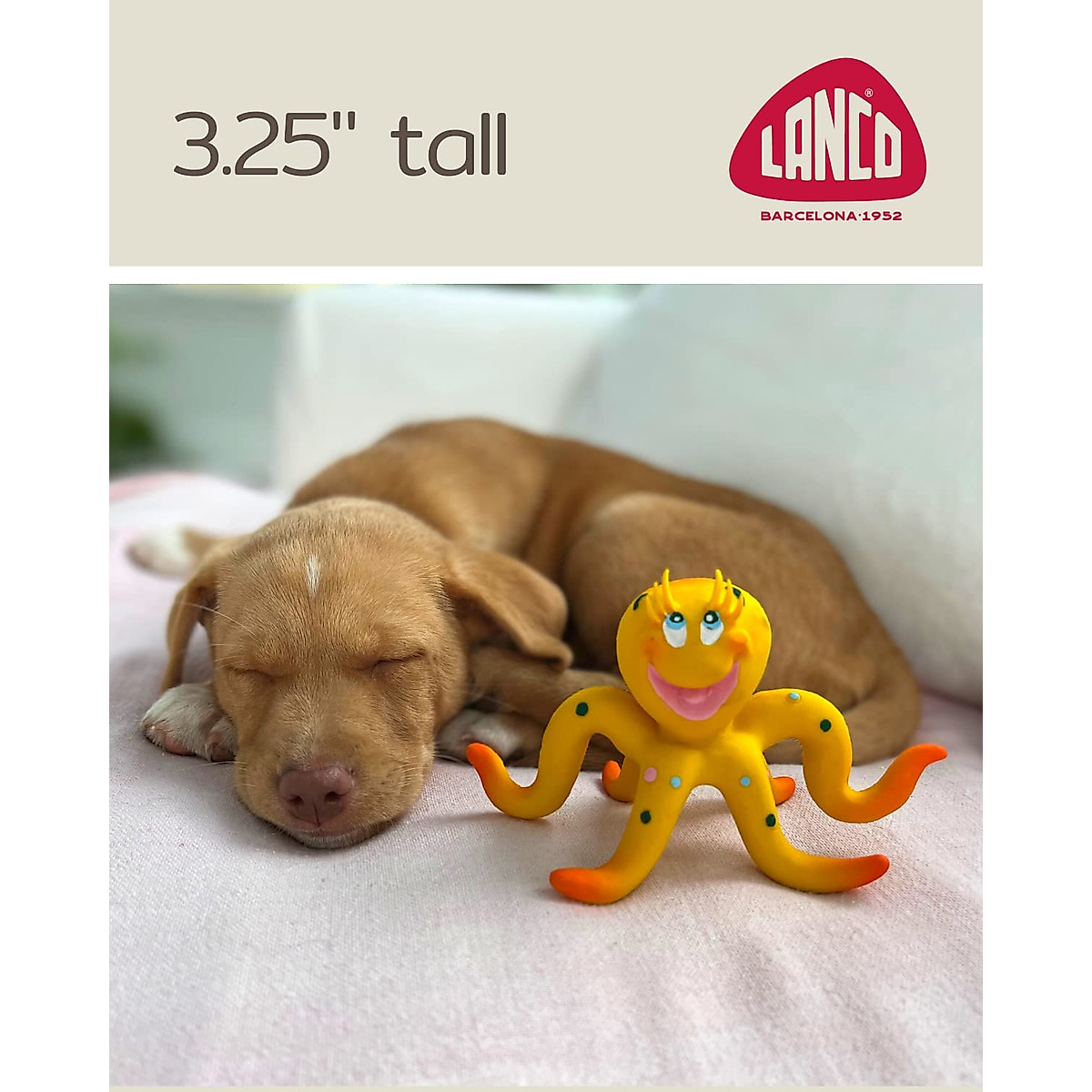 Small Octopus Squeaky Dog Toy Natural Rubber (Latex) Lead-Free Chemical-Free Handpainted Soft Squeaky Puppy Toy Small Breeds