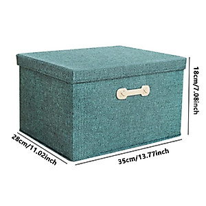 Molizhi Foldable Storage Box with Lid Cotton and Linen Storage Box with Lid Cube Clothes Storage Box Bedroom Closet Storage Box with Lid Handle Storage Box (Green, 35 * 28 * 18CM)