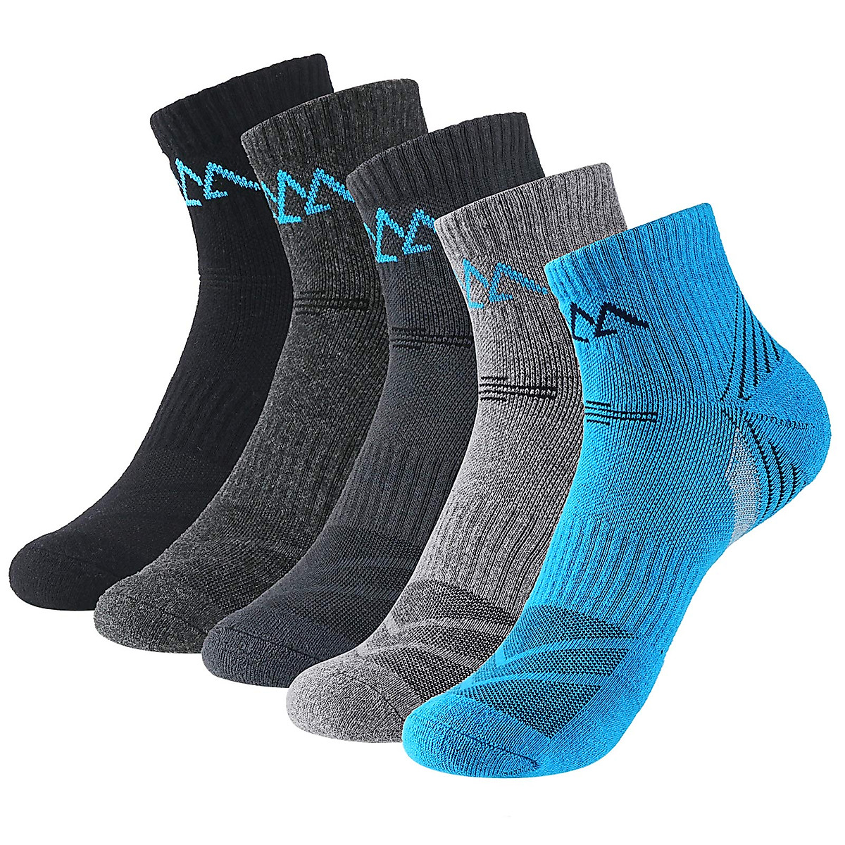 innotree 5 Pack Men's Cushioned Hiking Walking Running Socks,Moisture Wicking Multi Performance Quarter Crew Athletic Cotton Socks